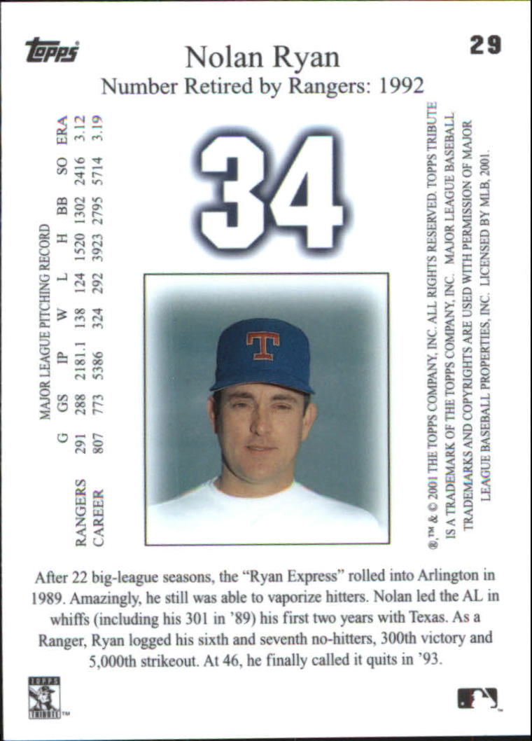 2001 Topps Tribute #29 Nolan Ryan Rangers - B2777 - NM-MT