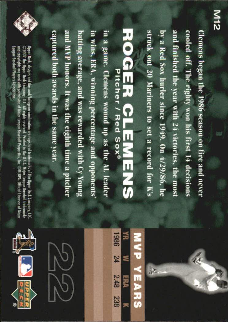 2002 UD Piece of History MVP Club #M12 Roger Clemens - NM-MT