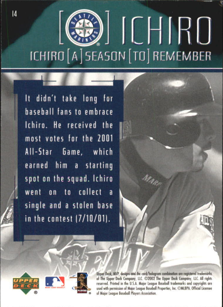 2002 Upper Deck MVP Ichiro A Season to Remember #I4 Ichiro Suzuki - NM-MT