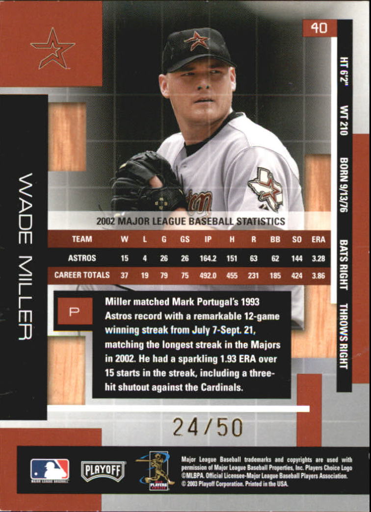 2003 Absolute Memorabilia Spectrum Signatures #40 Wade Miller/50 - NM-MT