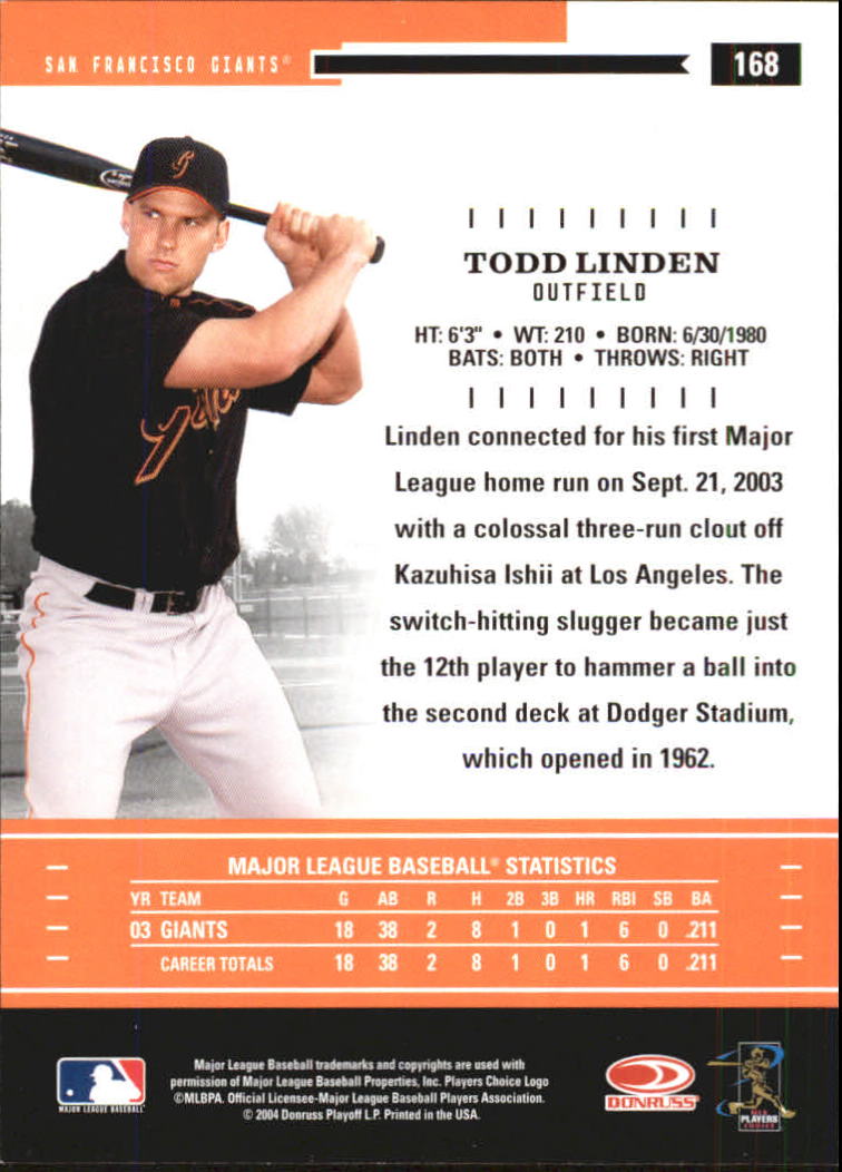2004 Throwback Threads #168 Todd Linden - A4845 - NM-MT
