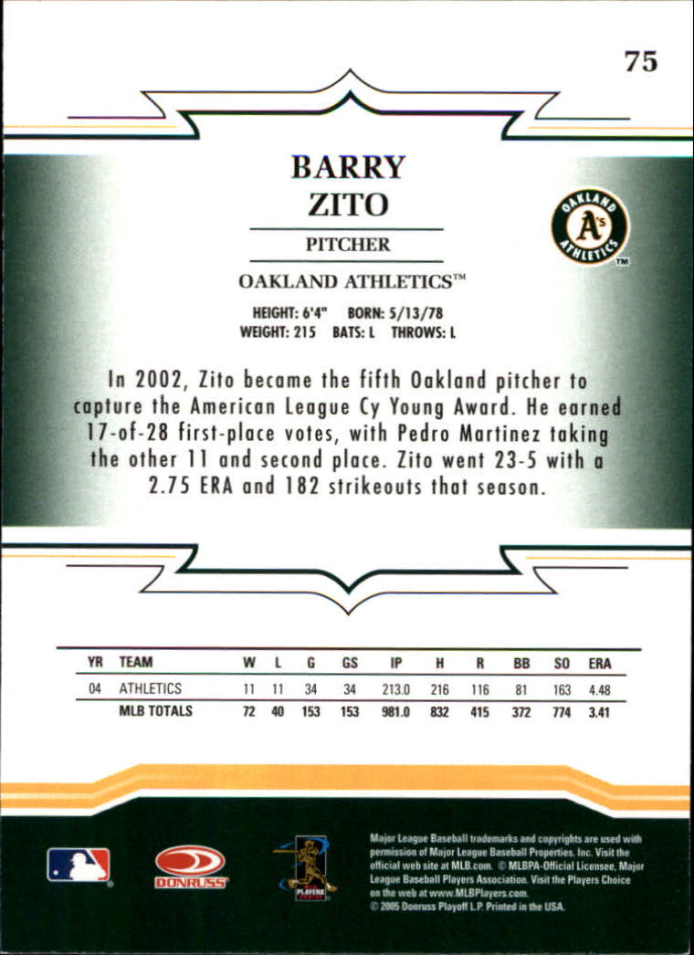 2005 Throwback Threads #75 Barry Zito - NM-MT - Southpaw Cards ...