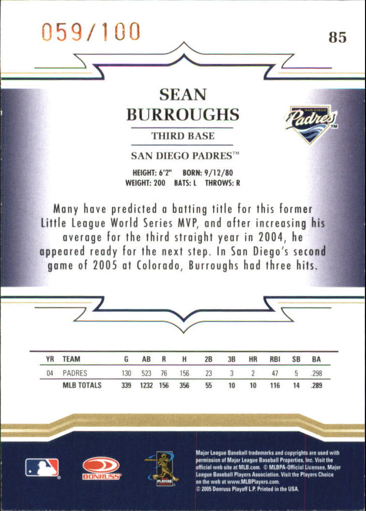2005 Throwback Threads Gold Century Proof #85 Sean Burroughs - NM-MT ...