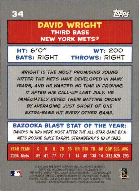 2005 Bazooka Minis #34 David Wright - NM-MT