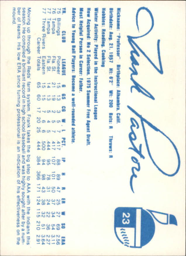 1978 Indianapolis Indians Team Issue #23 Frank Pastore - NM-MT