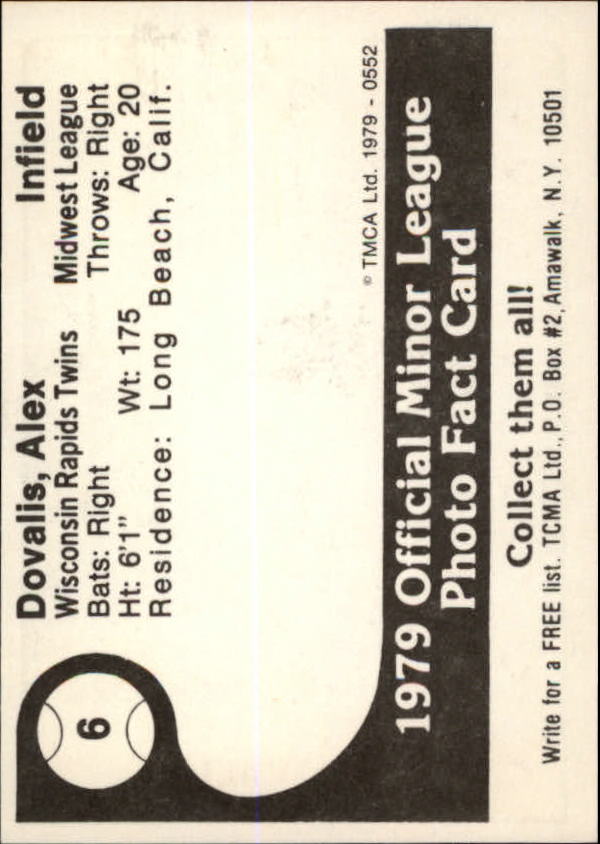 1979 Wisconsin Rapids Twins TCMA #6 Alex Dovalis - NM