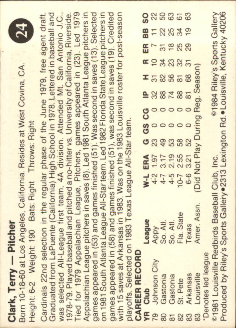 1984 Louisville Redbirds Riley's #24 Terry Clark - NM-MT - Burbank ...
