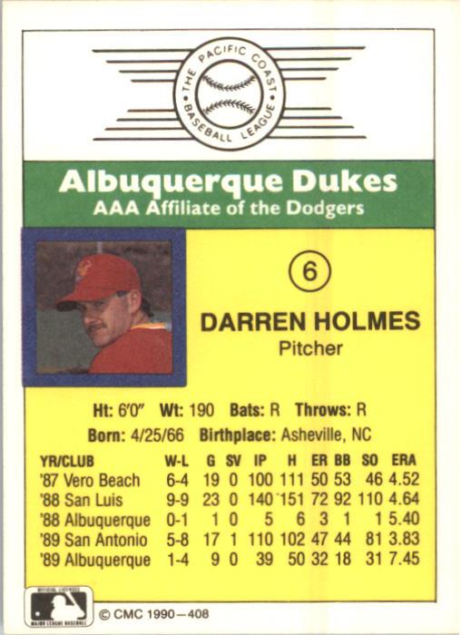 1990 Albuquerque Dukes CMC #6 Darren Holmes - NM