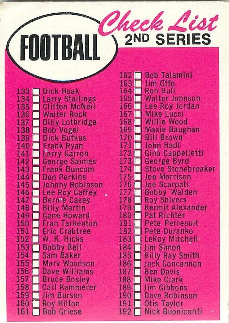 1969 Topps #132A Checklist no border - Vg+