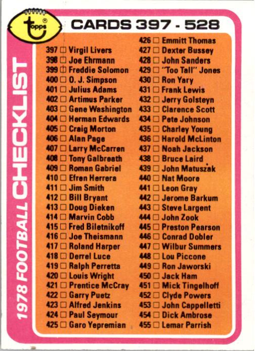 1978 Topps #488 Checklist 397-528 - UNMARKED - EX-MT