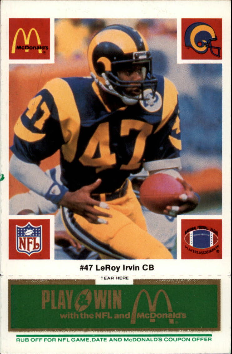 1986 McDonald's Rams Green Tab #47 LeRoy Irvin - EX-MT