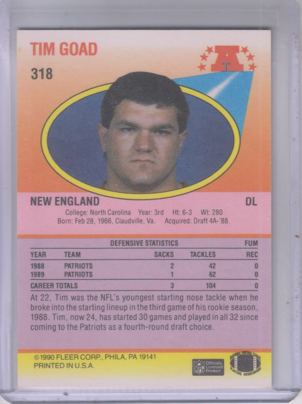 1990 Fleer #318 Tim Goad RC - NM-MT