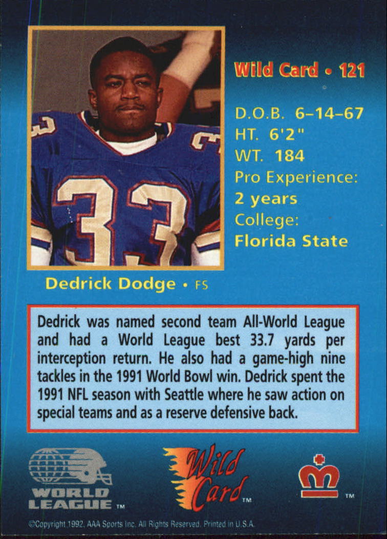 1992 Wild Card WLAF #121 Dedrick Dodge - NM-MT