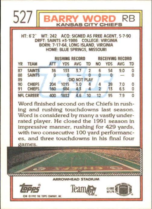 1992 Topps #527 Barry Word - NM-MT