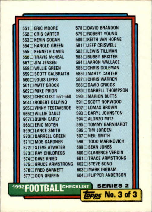 1992 Topps #563 Checklist 551-660 - NM-MT