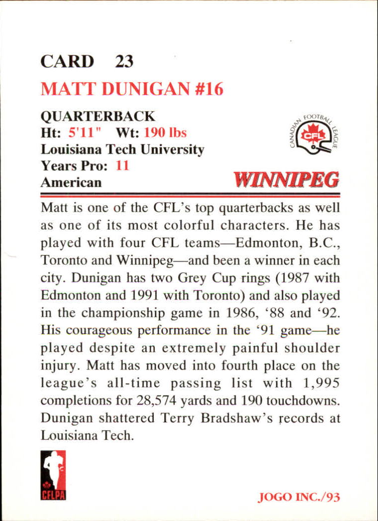 1993 JOGO #23 Matt Dunigan - NM