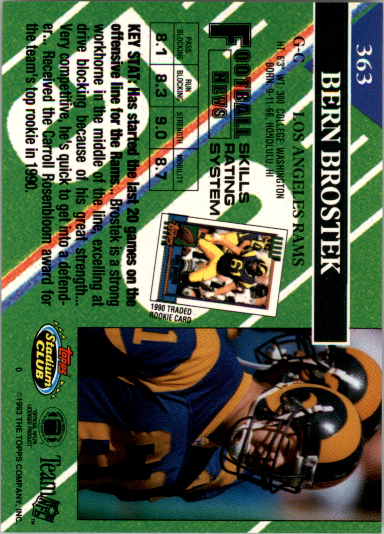 1993 Stadium Club Super Teams Super Bowl #363 Bern Brostek - NM-MT
