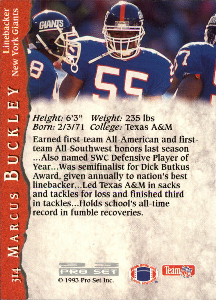 1993 Pro Set #314 Marcus Buckley RC - NM-MT