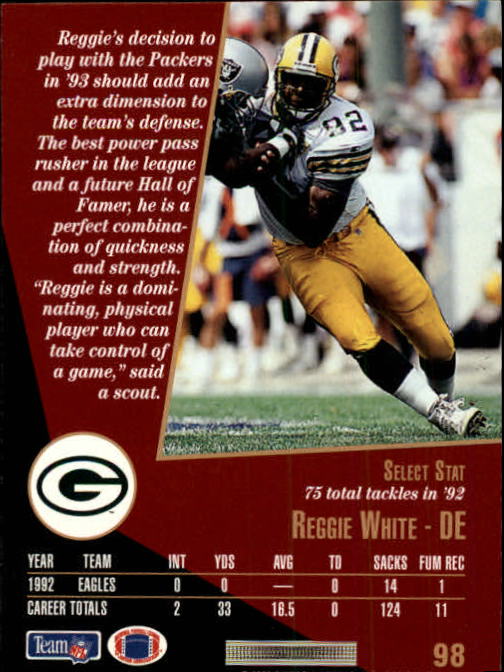 1993 Select #98 Reggie White - NM-MT - Burbank Sportscards | Beckett ...