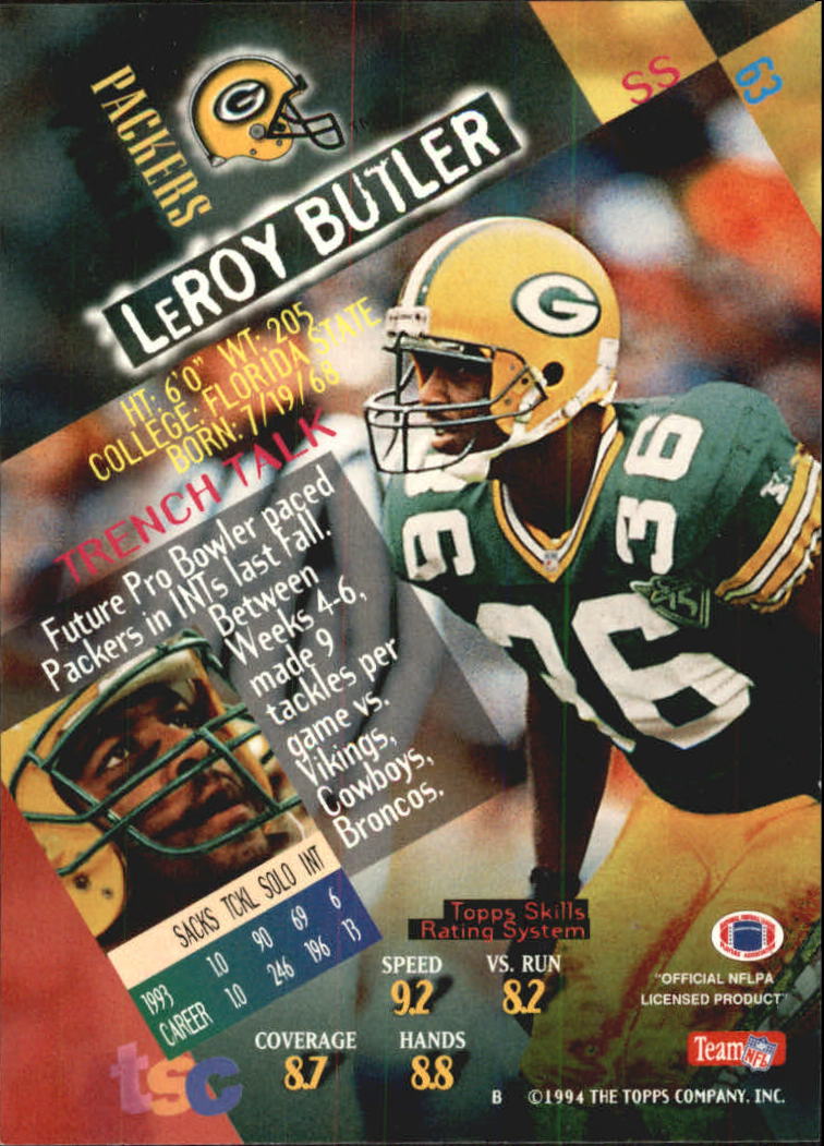 1994 Stadium Club Super Teams Super Bowl #63 LeRoy Butler - NM-MT
