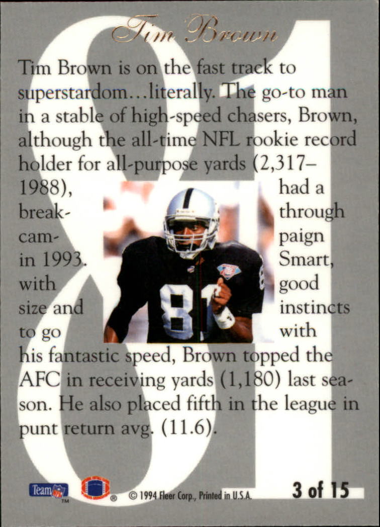 1994 Ultra Flair Hot Numbers #3 Tim Brown - NM-MT