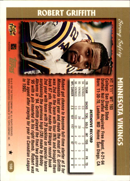 1997 Topps #108 Robert Griffith RC - NM-MT
