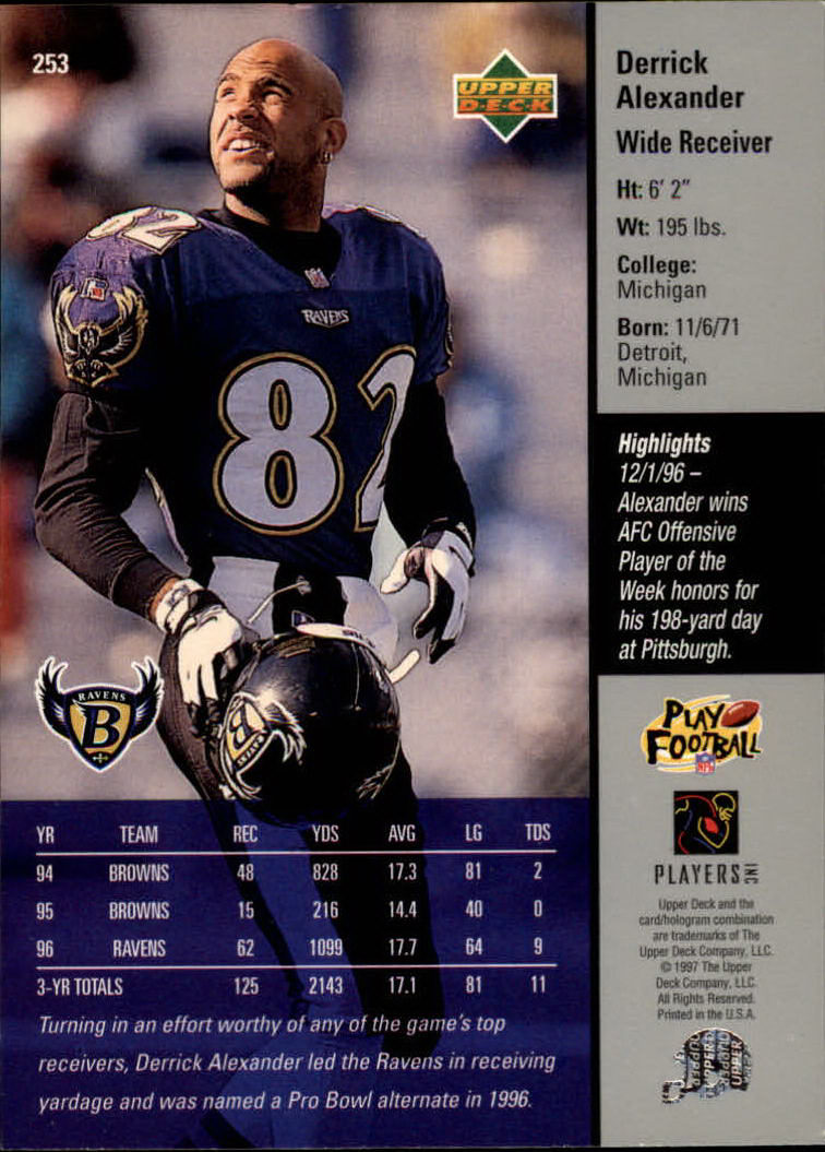 1997 Upper Deck #253 Derrick Alexander WR - NM-MT - Bakersfield.cards ...