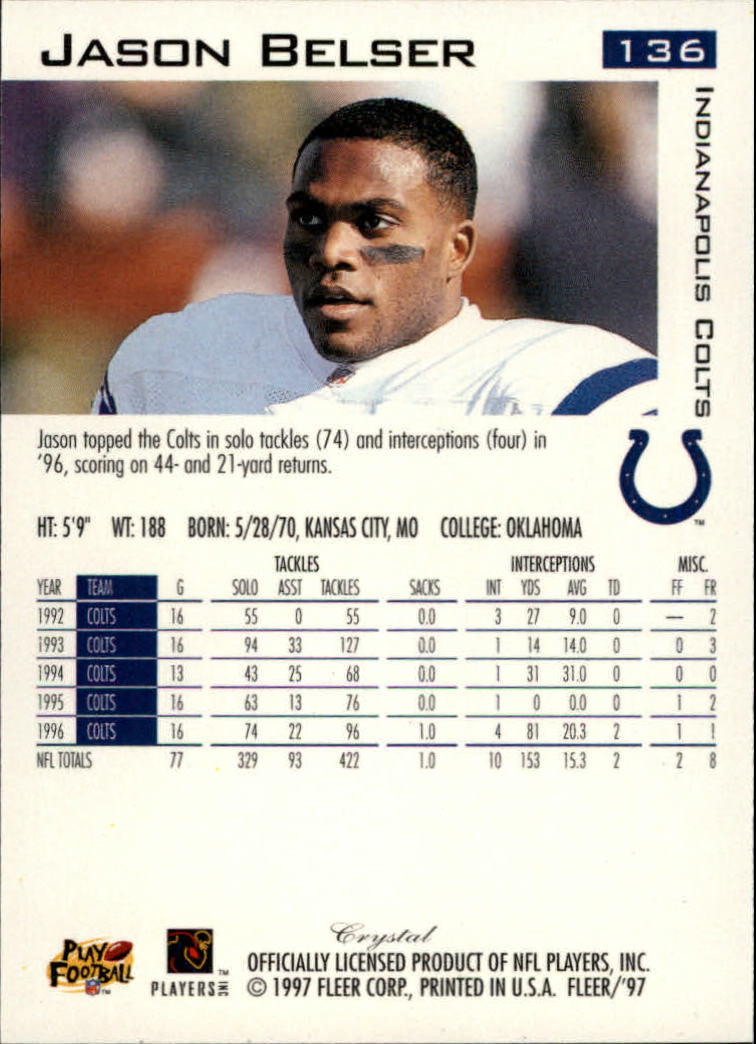 1997 Fleer Crystal Silver #136 Jason Belser - NM-MT