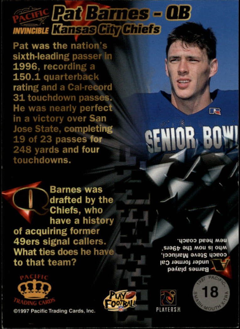 1997 Pacific Invincible Smash Mouth X-tra #18 Pat Barnes - NM-MT - Burbank Sportscards | Beckett ...