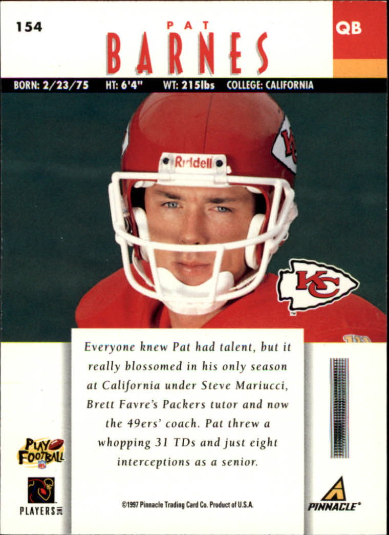 1997 Pinnacle #154 Pat Barnes RC - NM-MT