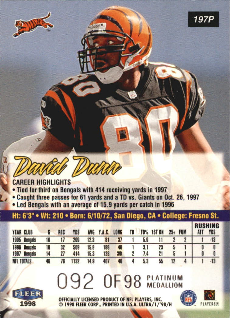 1998 Ultra Platinum Medallion #197P David Dunn - NM-MT