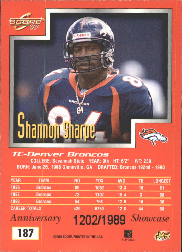 1999 Score Showcase #187 Shannon Sharpe - /1989 - NM-MT