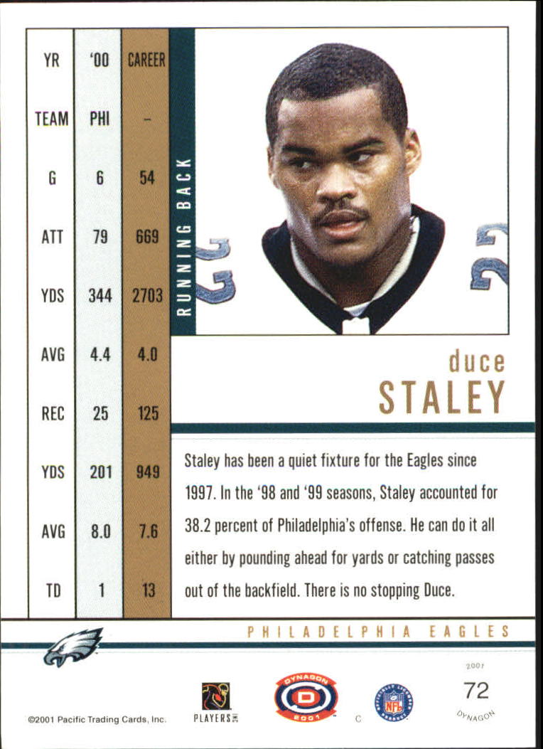 2001 Pacific Dynagon Retail #72 Duce Staley - @WHS - NM-MT