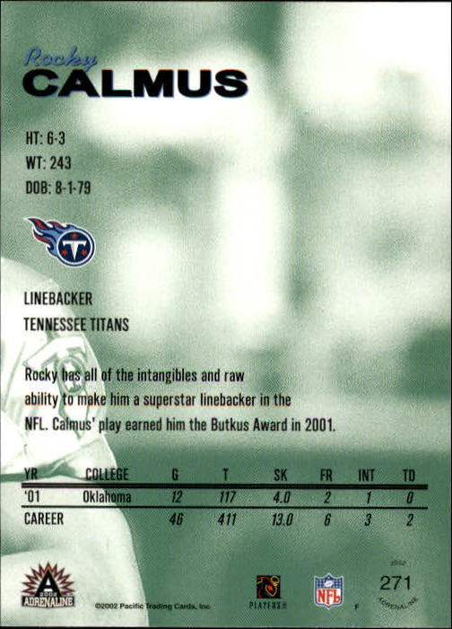 2002 Pacific Adrenaline Red #271 Rocky Calmus - NM-MT
