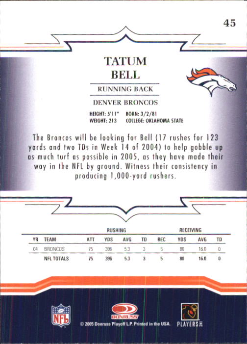 2005 Throwback Threads #45 Tatum Bell - NM-MT - Wonder Water Sports ...