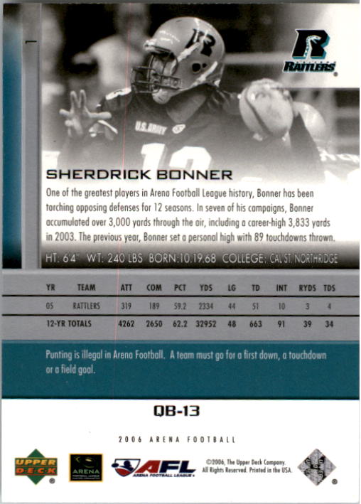 2006 Upper Deck AFL #1 Sherdrick Bonner - NM-MT