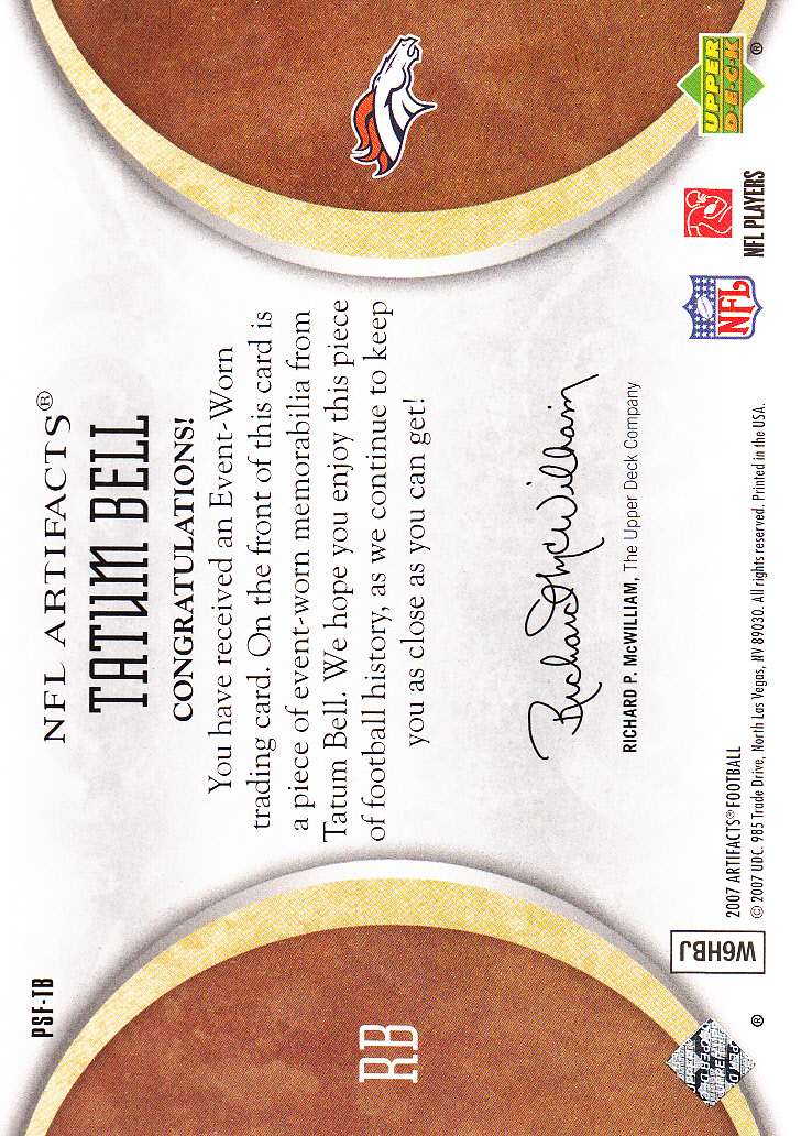 2007 Artifacts Photo Shoot Flashback Fabrics #TB Tatum Bell - NM-MT ...