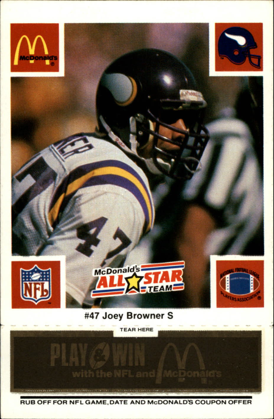 1986 McDonald's All-Stars Black Tab #47A Joey Browner - NM