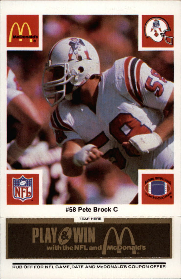 1986 McDonald's Patriots Black Tab #58 Pete Brock DP - EX-MT