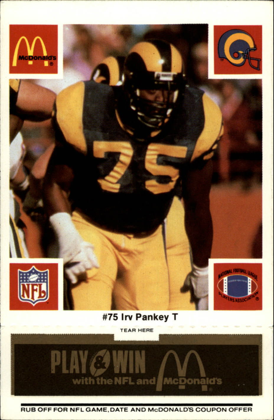 1986 McDonald's Rams Black Tab #75 Irv Pankey - EX-MT - Jim & Steve's Sportscard Shop | Beckett ...