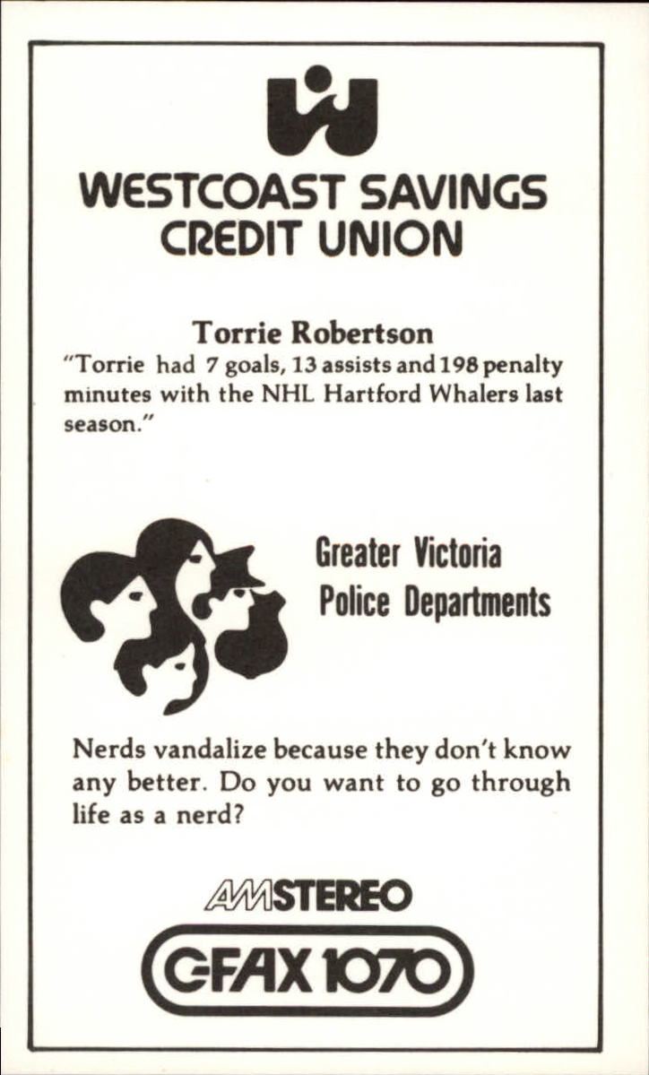 1984-85 Victoria Cougars #20 Torrie Robertson - NM-MT