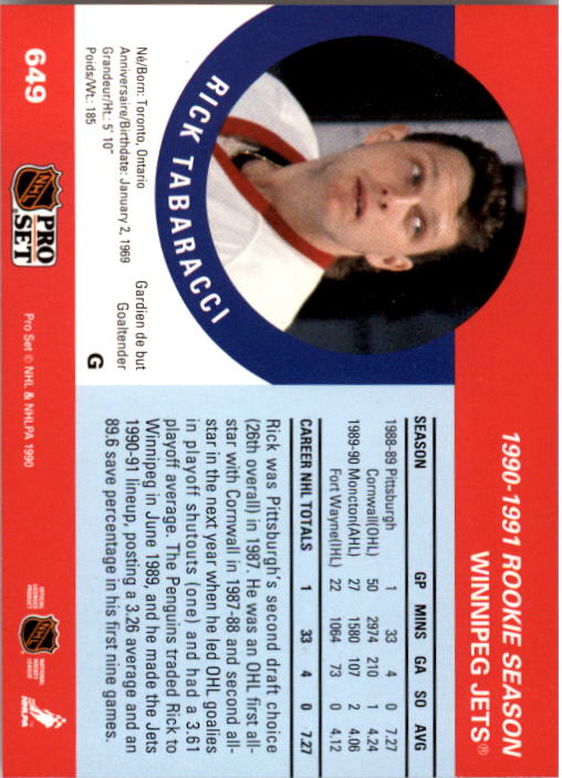 1990-91 Pro Set #649 Rick Tabaracci RC - NM-MT