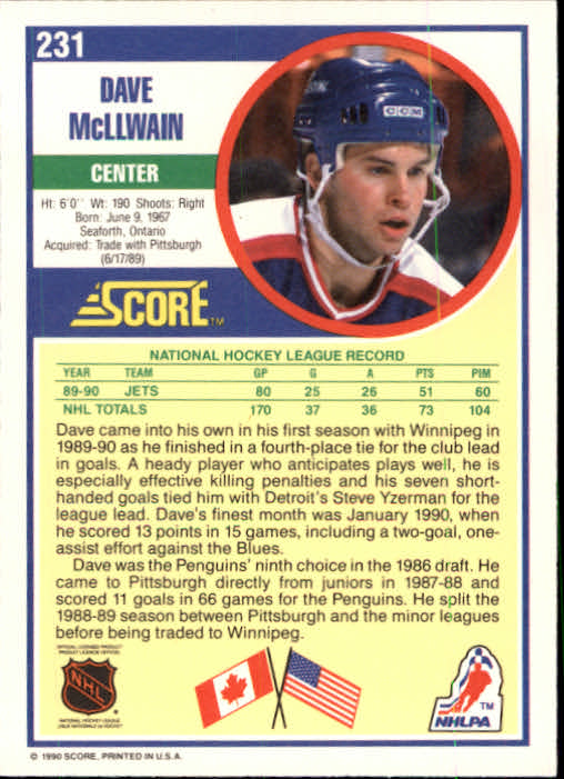 1990-91 Score #231A Dave McLlwain ERR/(Shoots right) - NM-MT+ 1990-91 Score #231A Dave McLlwain ERR/(Shoots right) - NM-MT+
