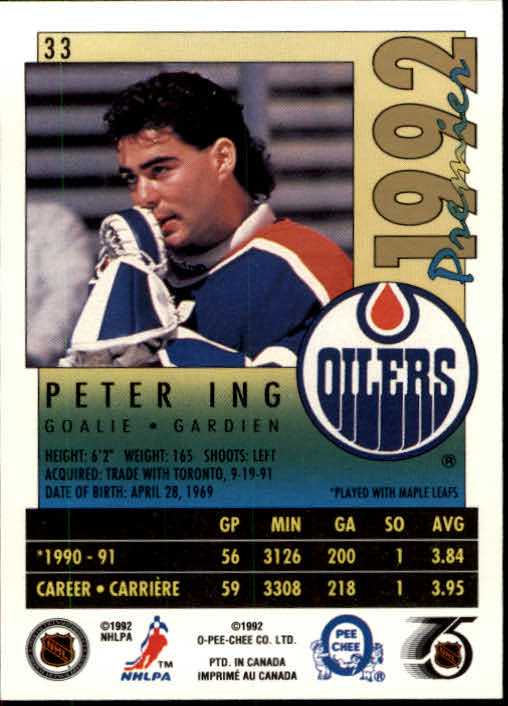 1991-92 OPC Premier #33 Peter Ing - NM-MT