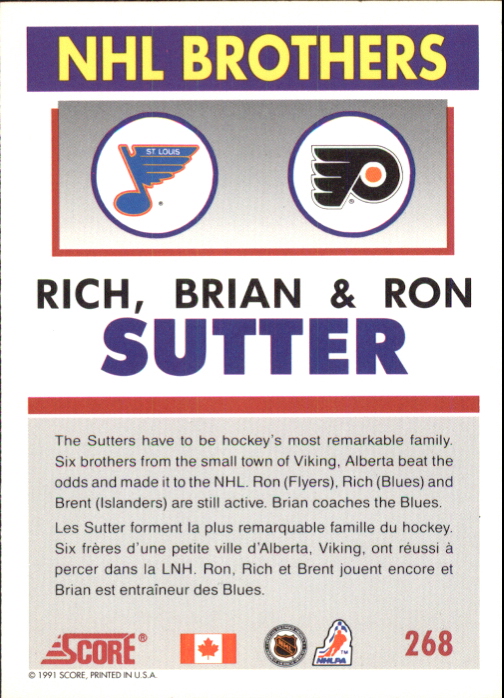 1991-92 Score Canadian Bilingual #268 The Sutter Brothers/Rich Sutter ...