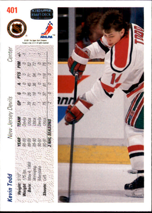 1991-92 Upper Deck #401 Kevin Todd RC - NM-MT