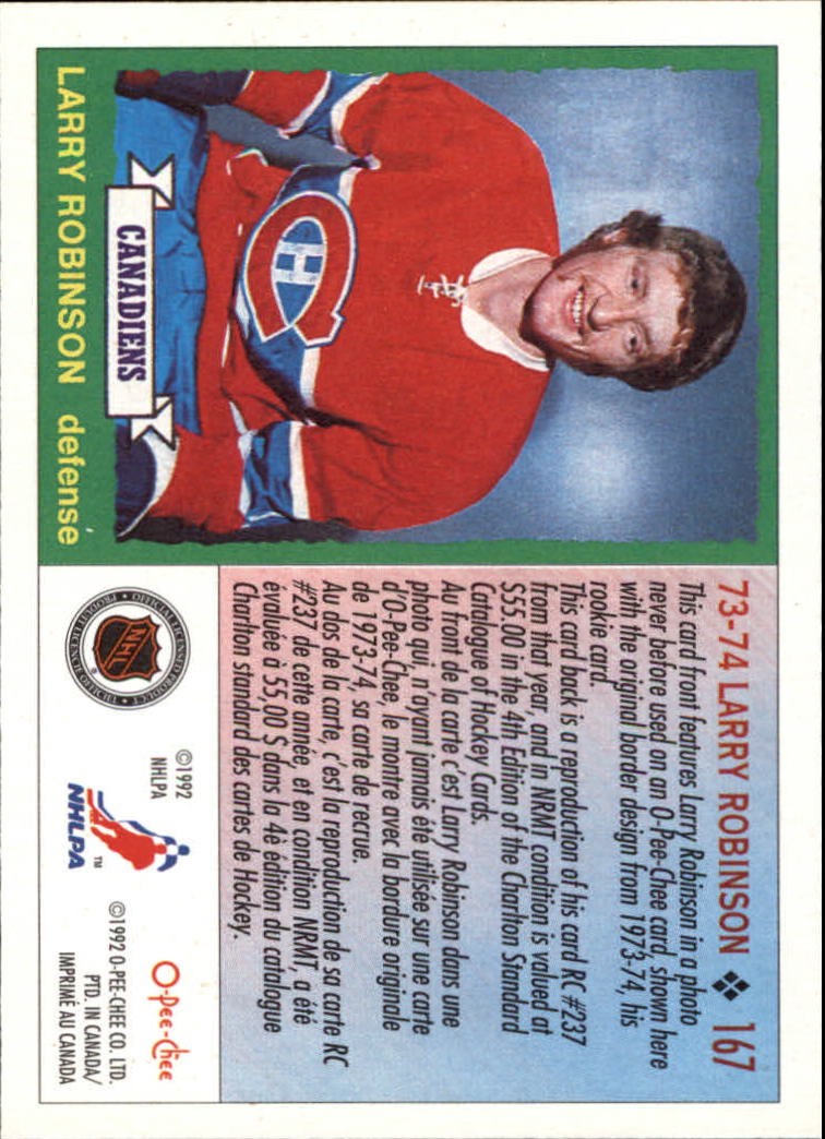 1992-93 O-Pee-Chee #167 Larry Robinson 73 - NM-MT