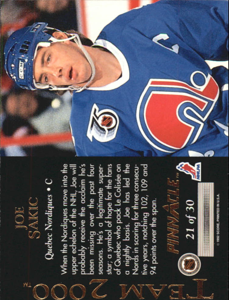 1992-93 Pinnacle Team 2000 #21 Joe Sakic - MINT