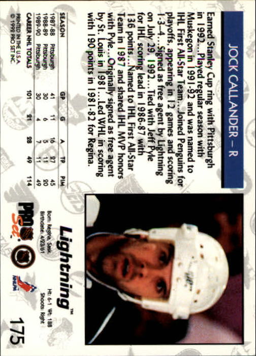 1992-93 Pro Set #175 Jock Callander RC - NM-MT