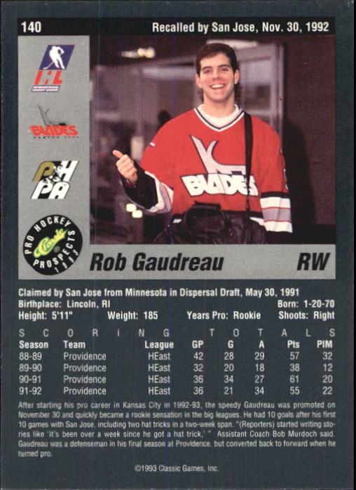 1993 Classic Pro Prospects #140 Rob Gaudreau AS - NM-MT